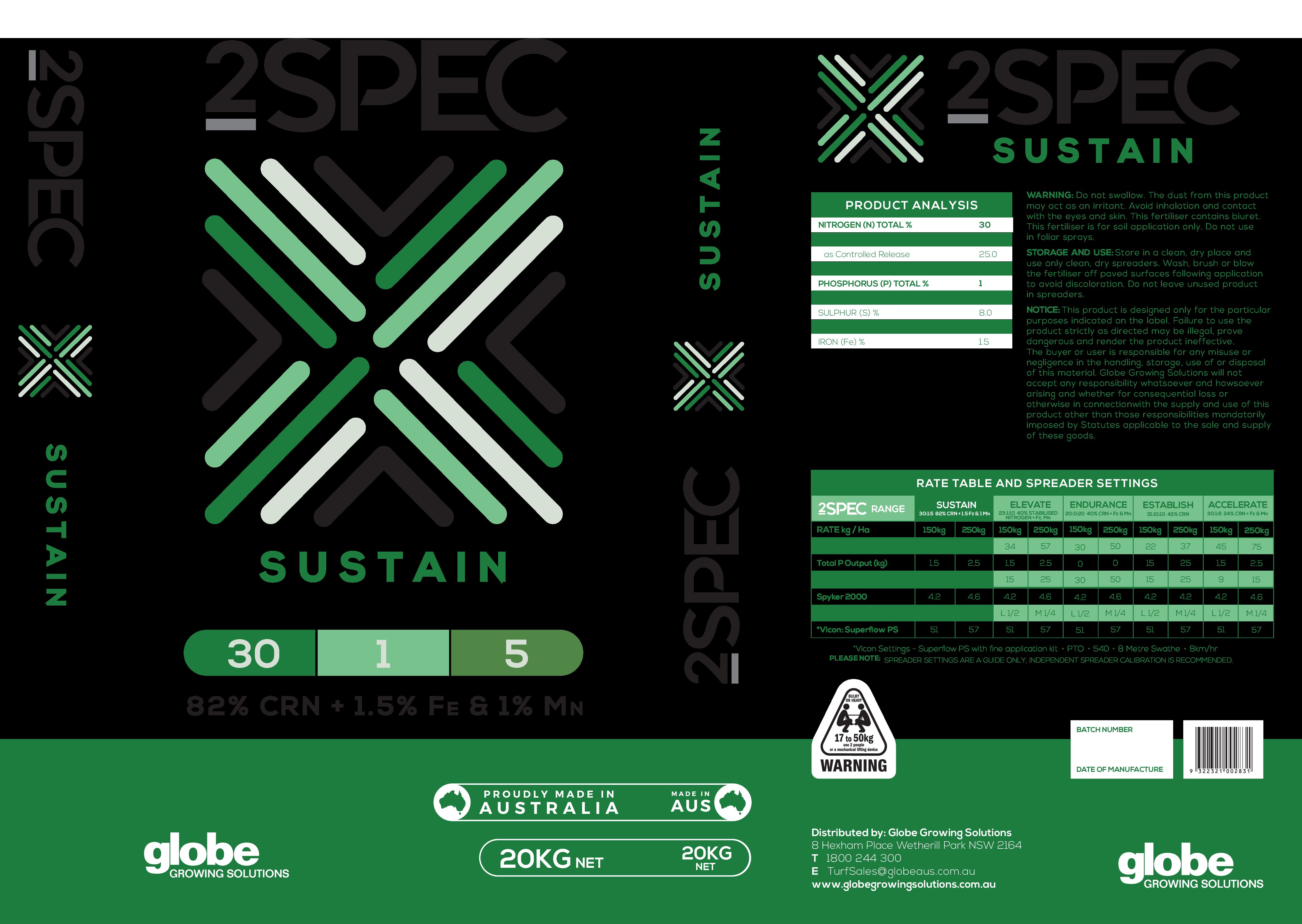 2Spec Sustain 20kg - Fairway Grade Granular Fertiliser - Lawn Addicts