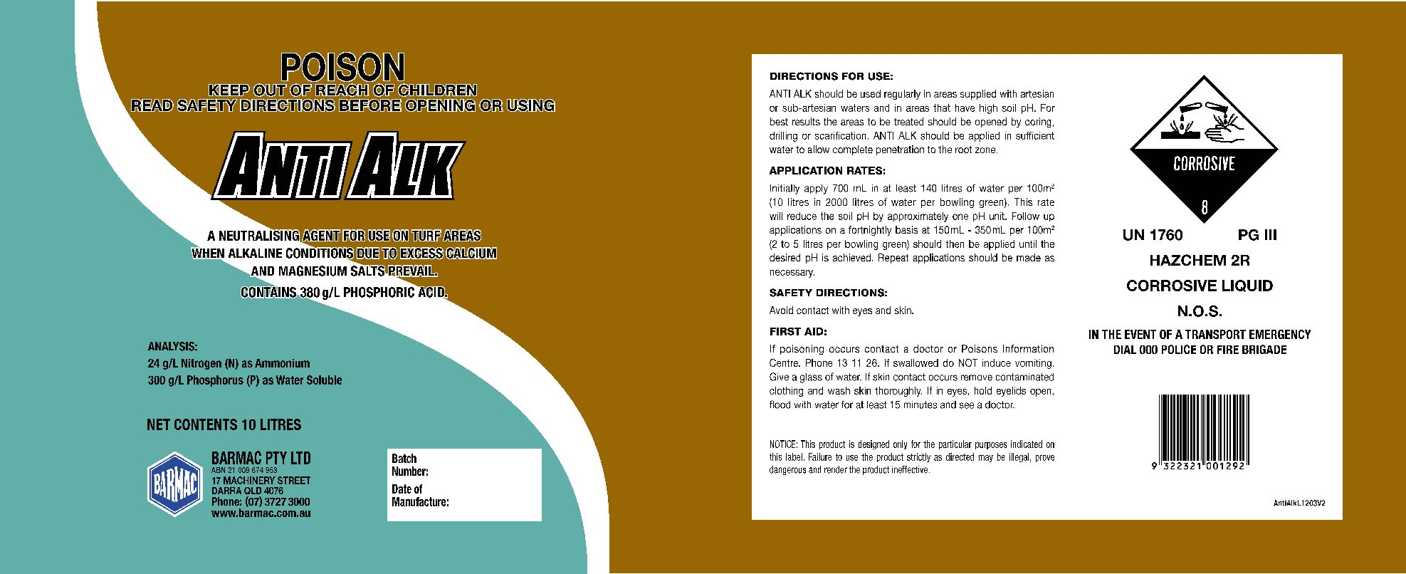 Anti Alk 10lt - pH Correction For Alkaline Soils - Lawn Addicts